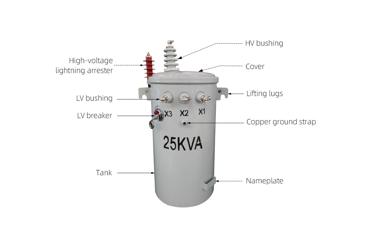 12.4kv 240v 50kva Transformator distribusi terendam minyak ...